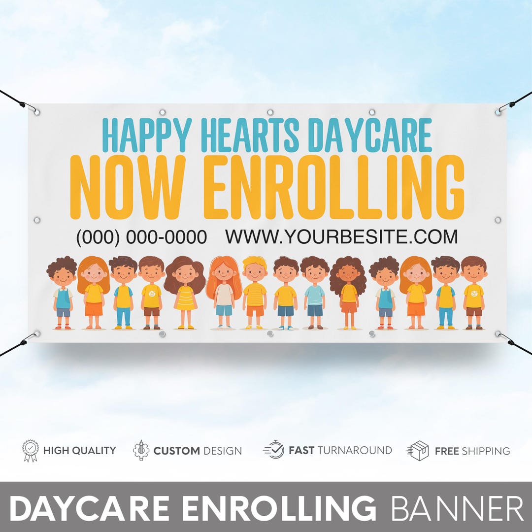 Daycare Now Enrolling Banner Sign, Custom Daycare Vinyl Banner Backdrop ...