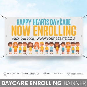 Daycare Now Enrolling Banner Sign, Custom Daycare Vinyl Banner Backdrop ...