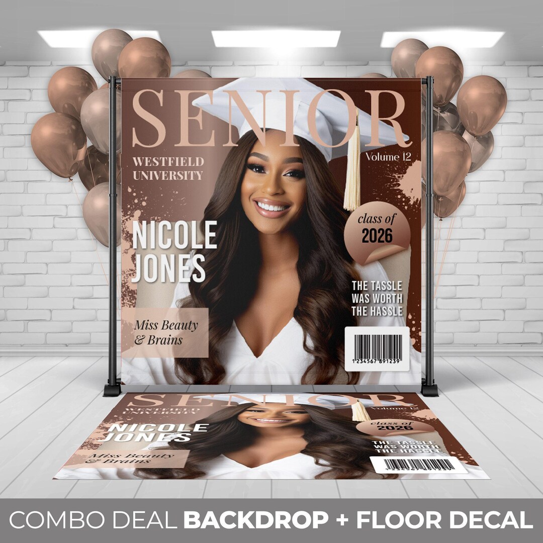 Backdrop + Floor Decal, Custom Magazine Graduation Banner Floor Decal ...