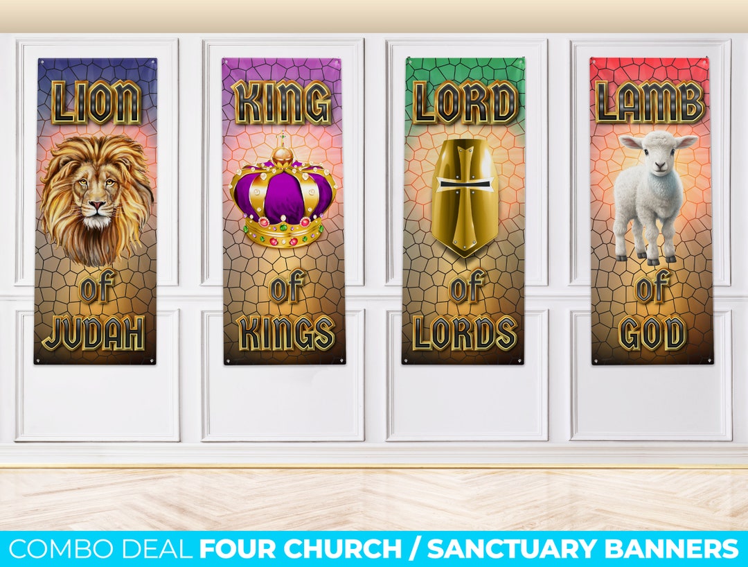 Set of 4 Church Banners, Sanctuary Banners, Mission Worship, Church ...