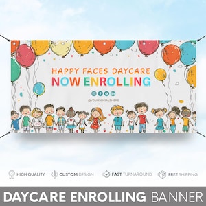 Daycare Now Enrolling Banner Sign, Custom Daycare Vinyl Banner Backdrop ...