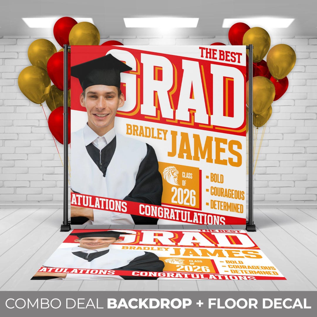 Backdrop + Floor Decal, Custom Magazine Graduation Banner Floor Decal ...