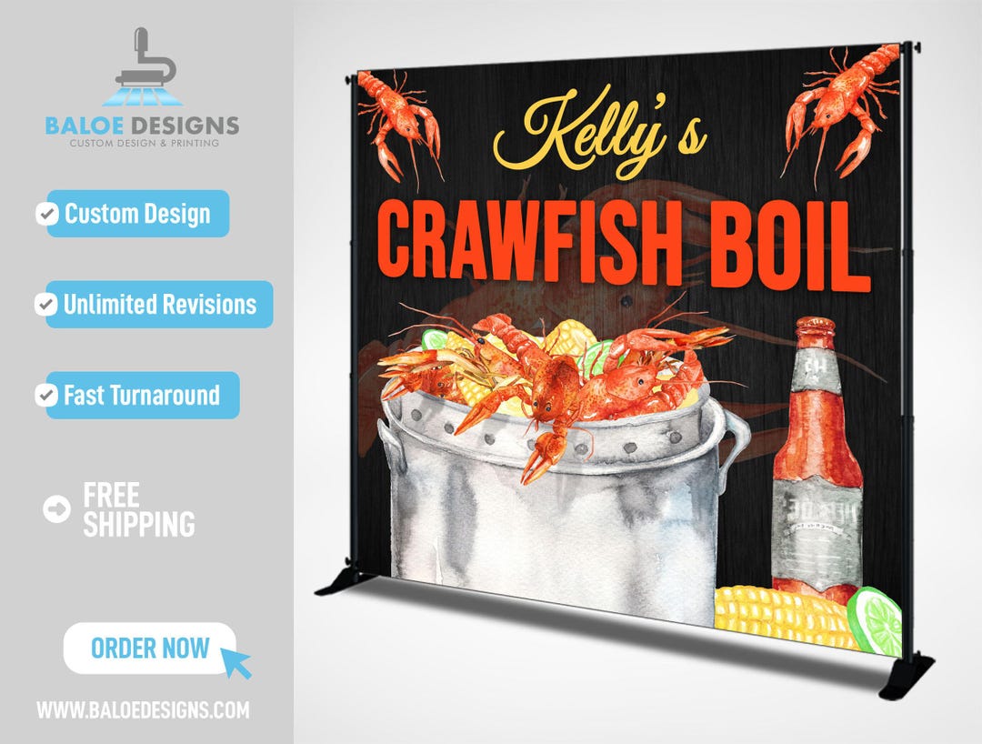 Crawfish Backdrop, Annual Crawfish Boil Party Backdrop Banner, Step and ...