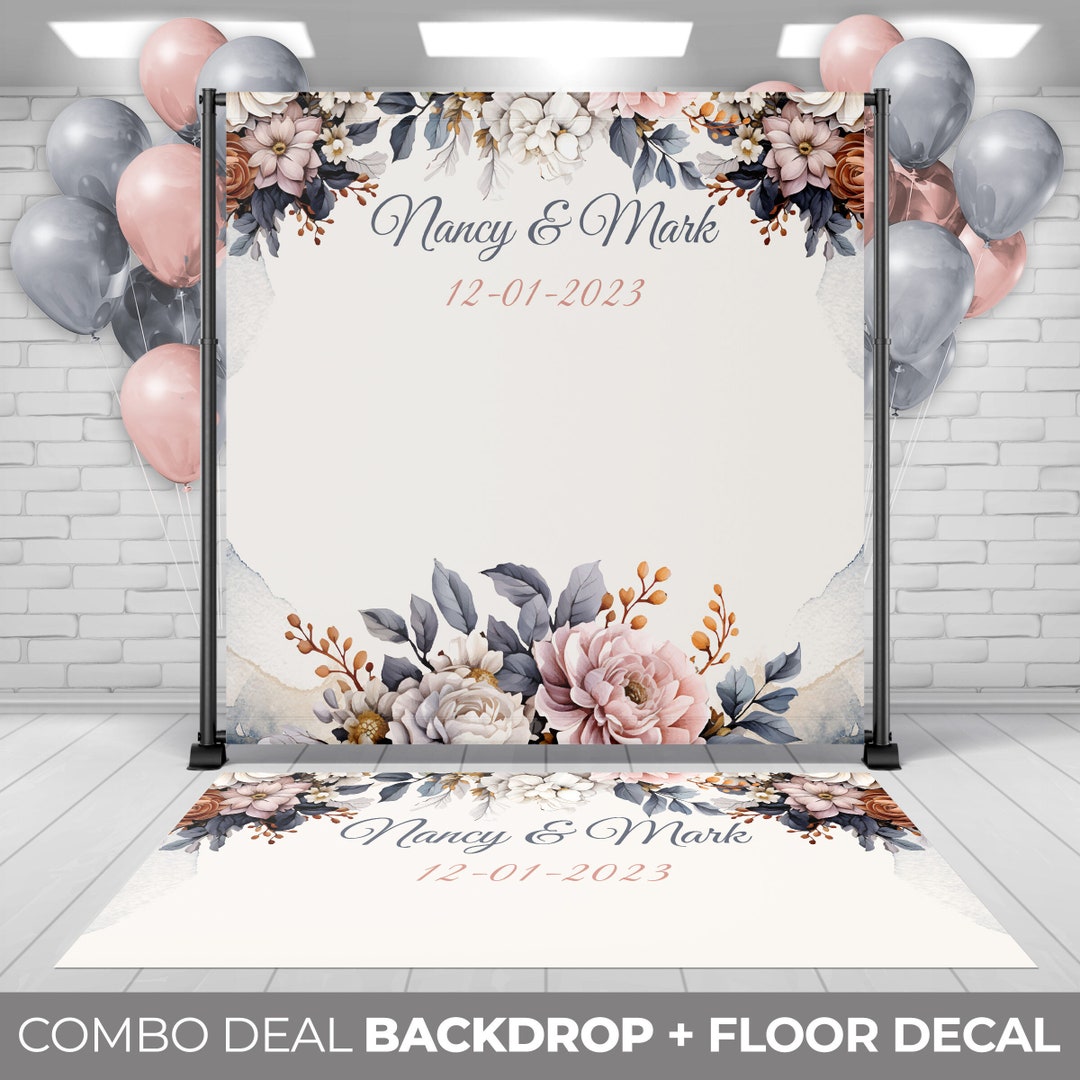 Backdrop Floor Decal, Custom Wedding Banner, Floral Flower Wedding ...