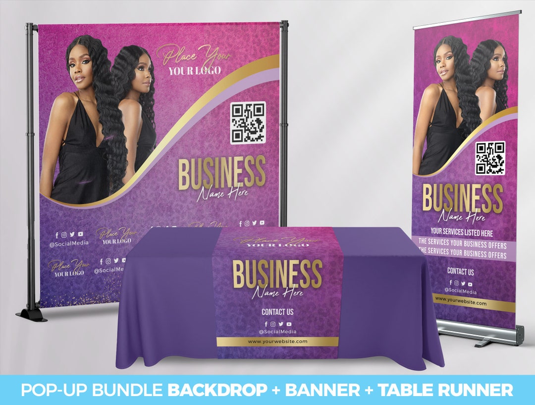 POP UP BUNDLE, Custom Retractable Banner, Backdrop, Table Runner, Pop ...
