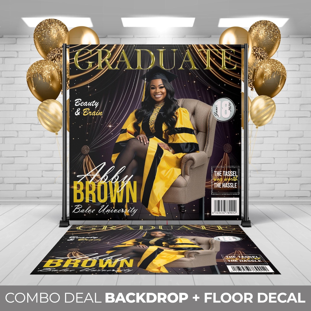 Backdrop + Floor Decal, Custom Magazine Graduation Banner Floor Decal ...