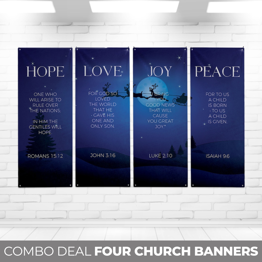 Set of 4 Church Banners, Peace, Love, Hope Joy, Church Banner Set ...