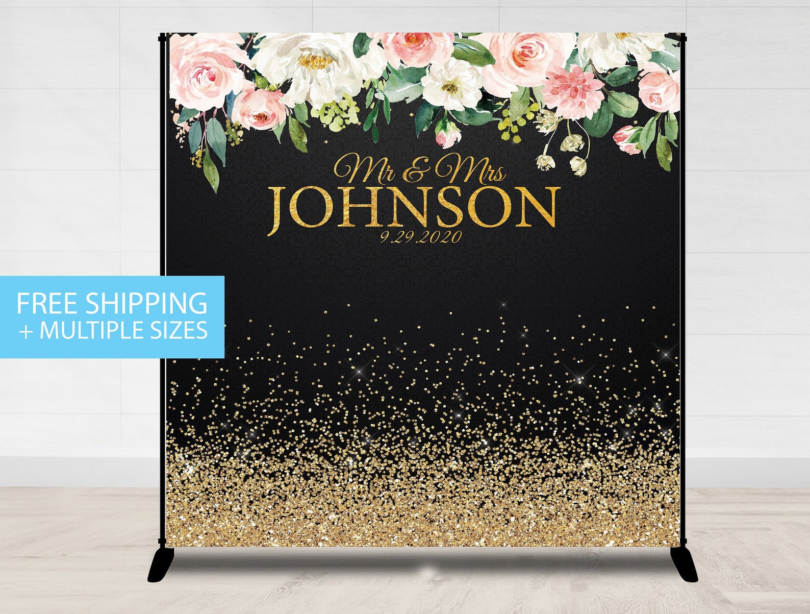 Step and Repeat Wedding Photo Backdrop Black Gold Floral | Etsy