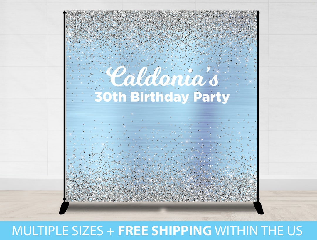 Custom Photo Birthday Backdrop, Silver Glitter Birthday Party Backdrop ...