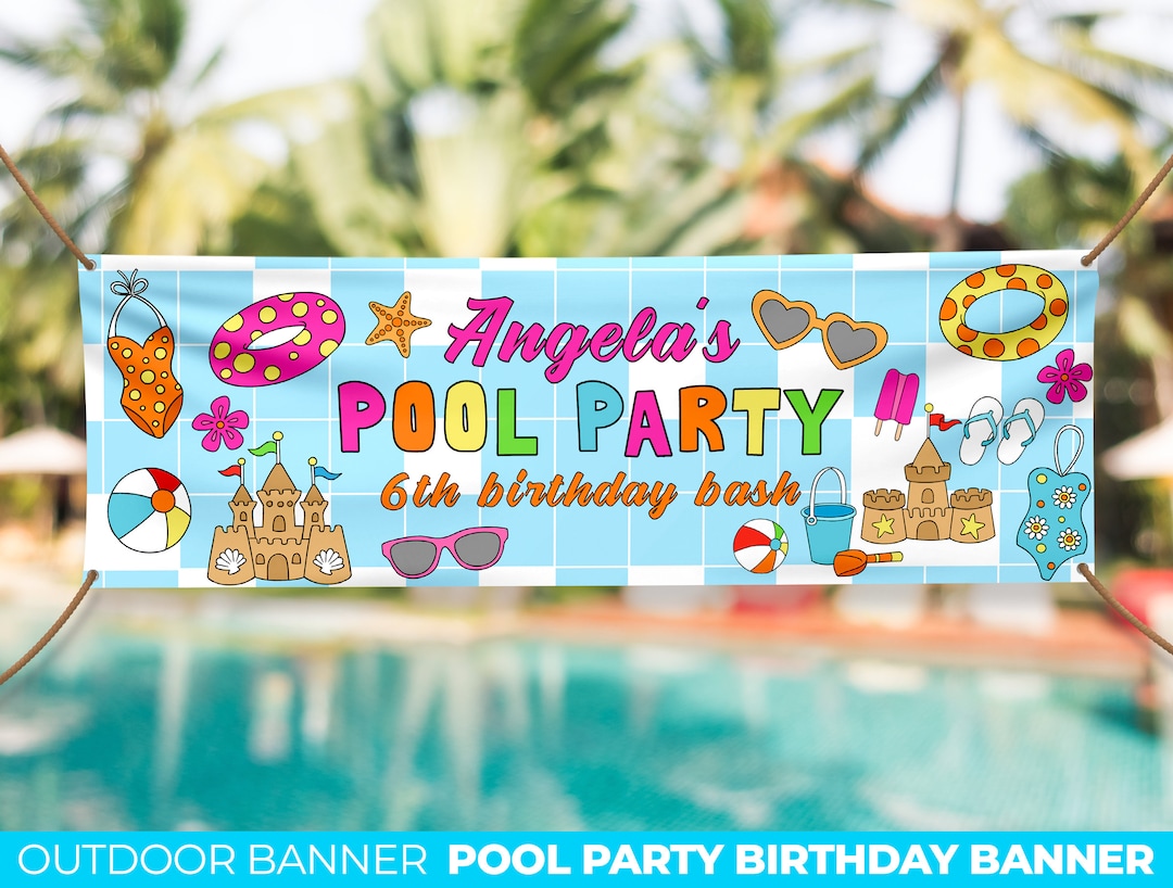 Birthday Pool Party Custom Banner, Vinyl Banner, Birthday Backdrop ...
