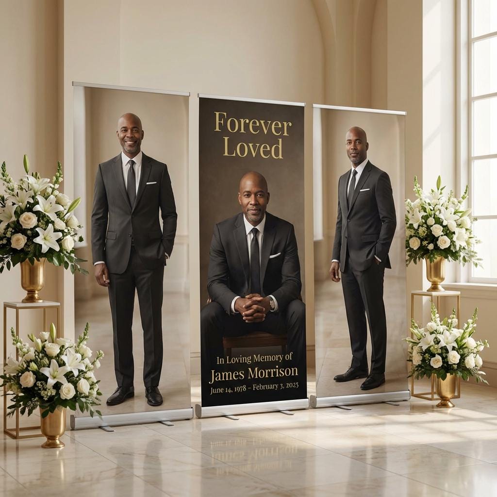 3 Retractable Memorial Banners Set, Funeral Photo Display, Celebration ...