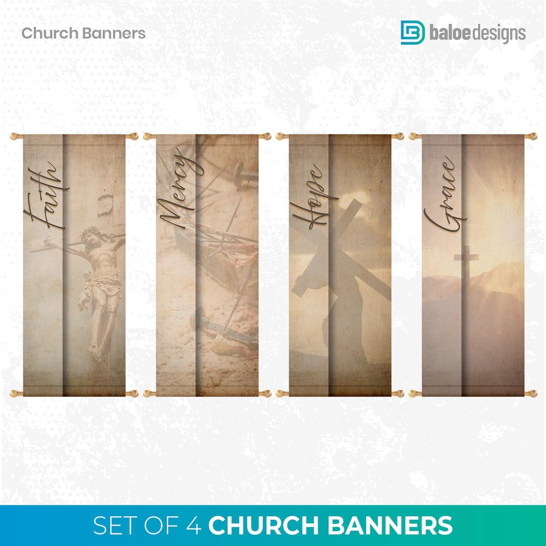 Set of 4 Church Banners, Church Banner Set, Sanctuary Banners, Mission ...