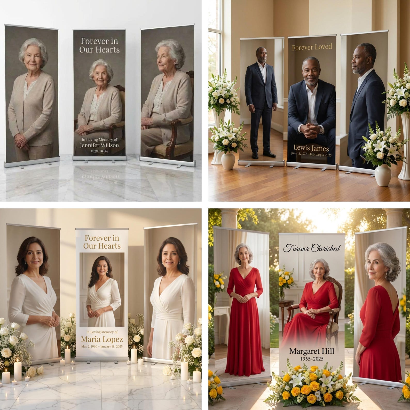 3 Retractable Memorial Banners Set, Funeral Photo Display, Celebration ...