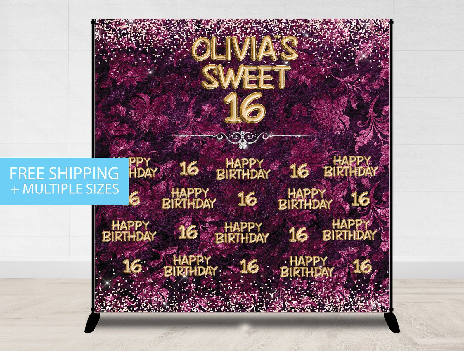 Sweet 16 Step and Repeat 8X8 Photo Booth Backdrop Sweet 16 - Etsy