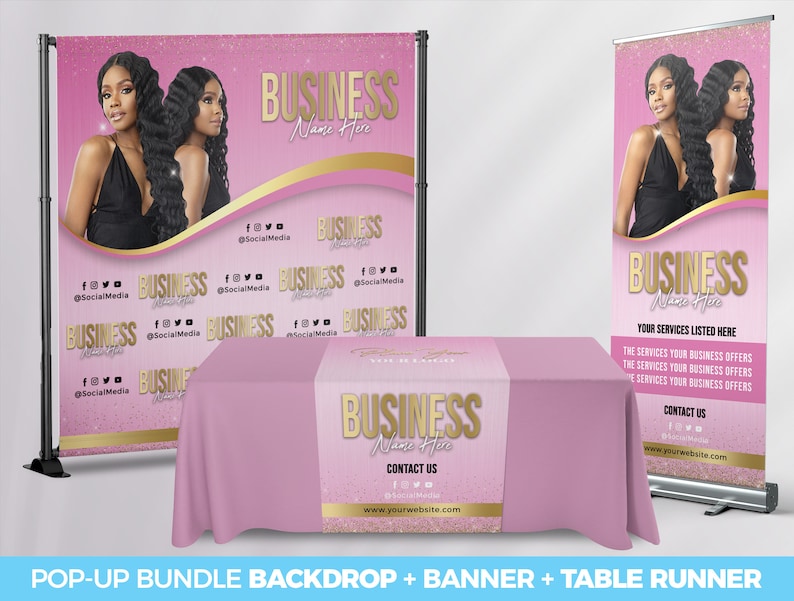 POP UP BUNDLE, Custom Retractable Banner, Backdrop, Table Runner, Pop ...