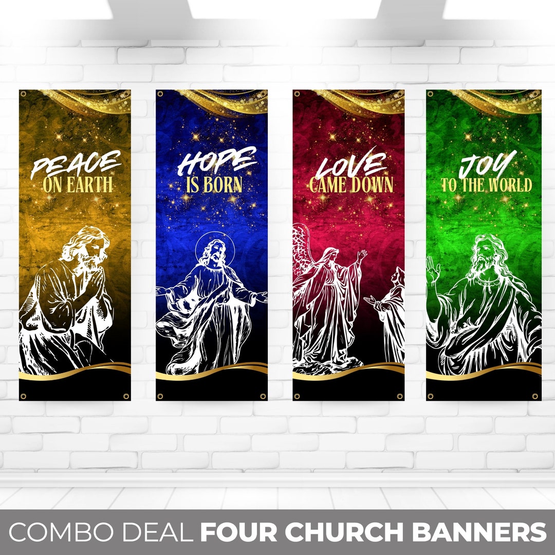 Set of 4 Church Banners, Peace, Love, Hope Joy, Church Banner Set ...