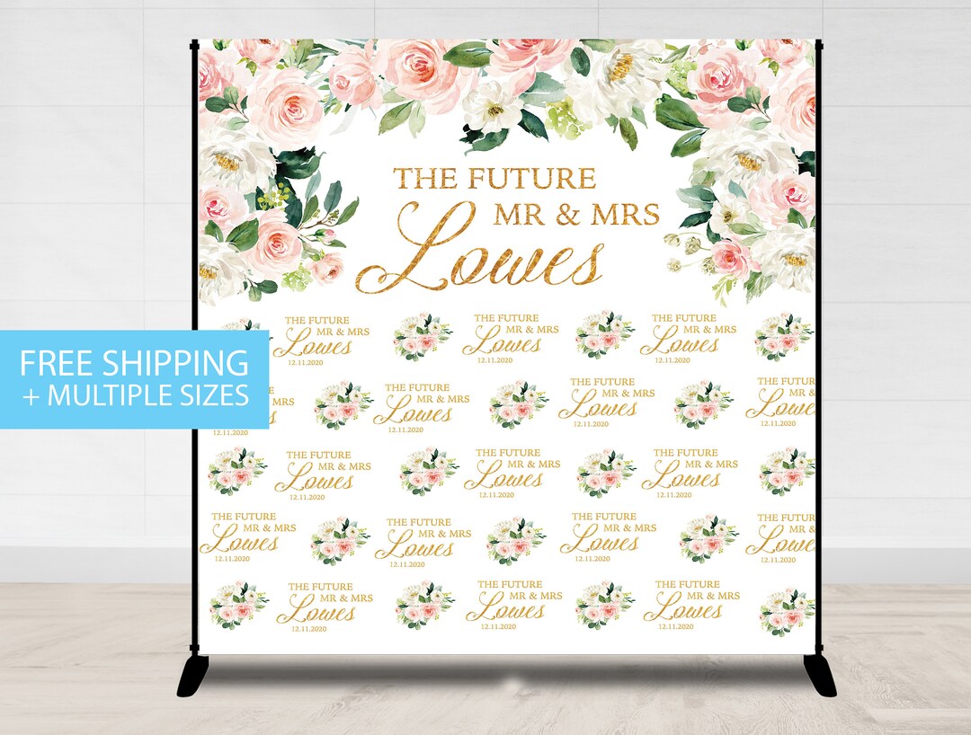 Step and Repeat, Wedding Photo Backdrop, Gold Floral Flowers Blush Step ...
