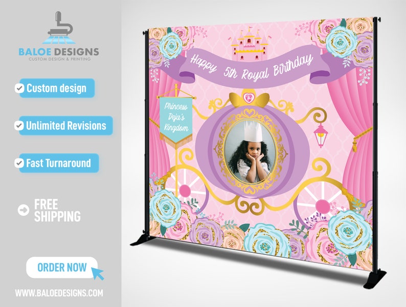 Princess Birthday Personalized Backdrop Banner Kids Custom - Etsy