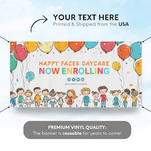 Daycare Now Enrolling Banner Sign, Custom Daycare Vinyl Banner Backdrop ...