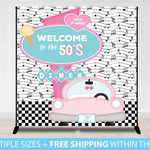 50's Theme Backdrop, Backdrop Banner, 1950 Retro Diner Backdrop, 1950's ...
