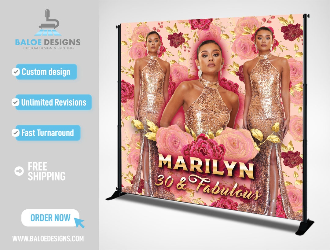 Custom Photo Birthday Backdrop Floral Flower Custom Banner - Etsy