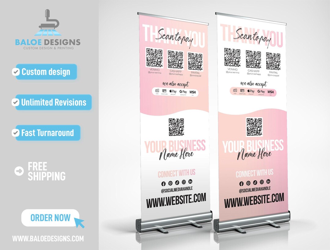 Retractable Banner, Scan to Pay, Business Custom Roll up Banner Stand ...