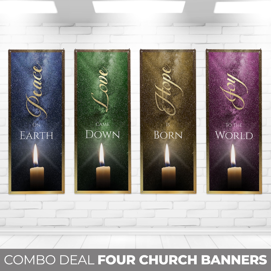 Set of 4 Church Banners, Peace, Love, Hope Joy, Church Banner Set ...