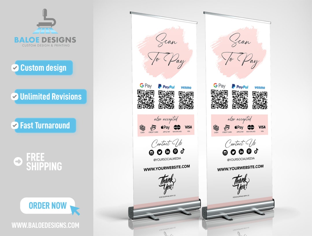 Retractable Banner, Scan to Pay, Business Custom Roll up Banner Stand ...