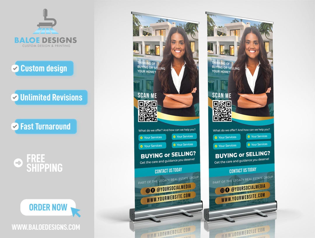 Real Estate Retractable Banner Sign, Real Estate Broker, Realtor Sign ...