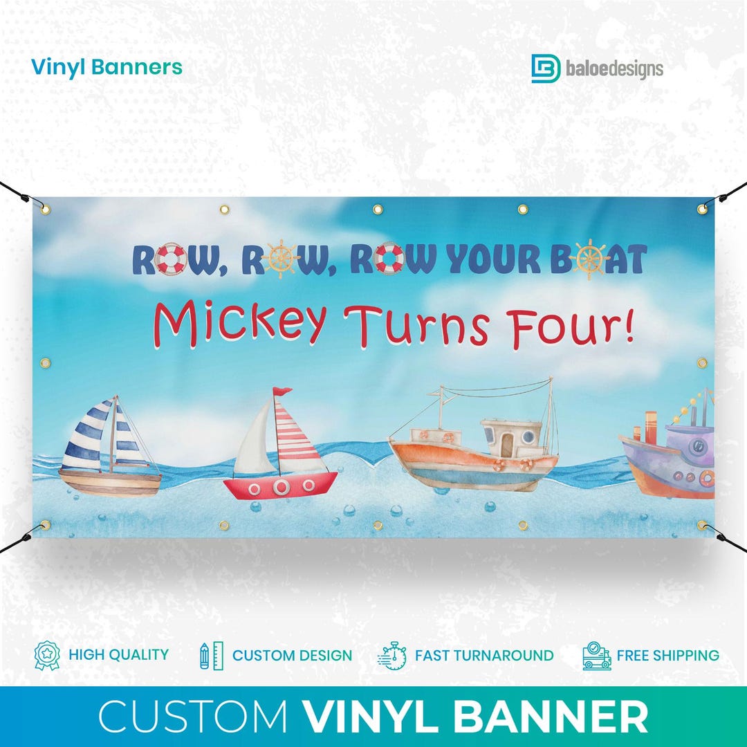 Custom Boat Birthday Banner, Row, Row, Row Your Boat Boys Birthday ...
