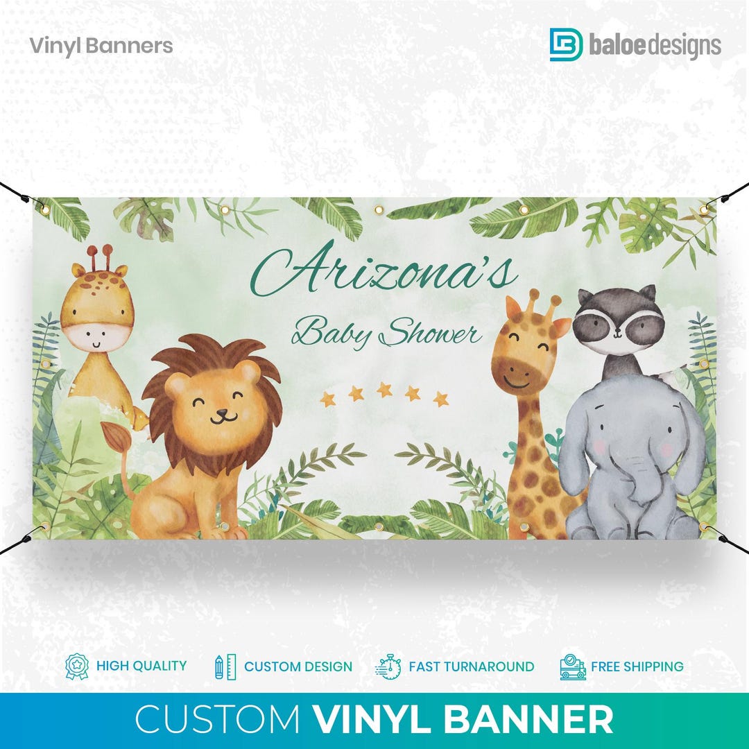 Custom Baby Shower Banner, Safari Animal Baby Shower Decor, Baby Shower ...
