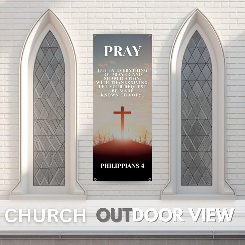 Set of 4 Church Banners, Serve, Grow, Love Pray, Church Banner Set ...