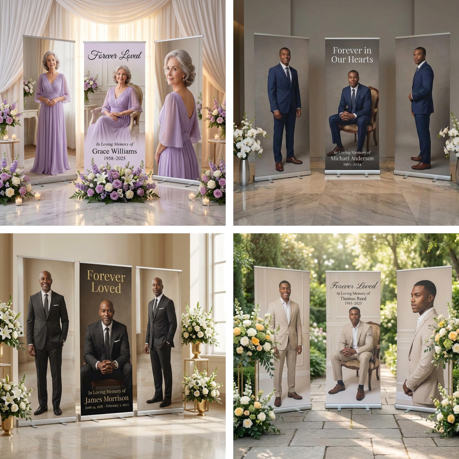 3 Retractable Memorial Banners Set, Funeral Photo Display, Celebration ...