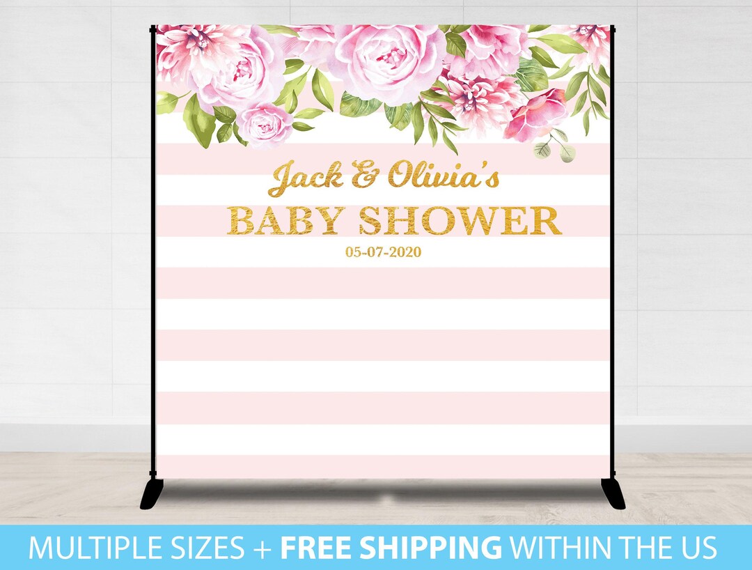 Step and Repeat, Baby Shower Backdrop, Blush Pink Gold Baby Shower ...