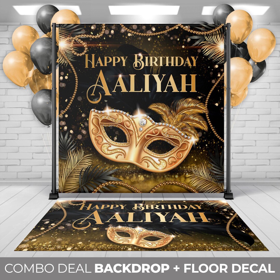 Backdrop + Floor Decal Combo, Mask Ball Banner, Mardi Gras Backdrop ...