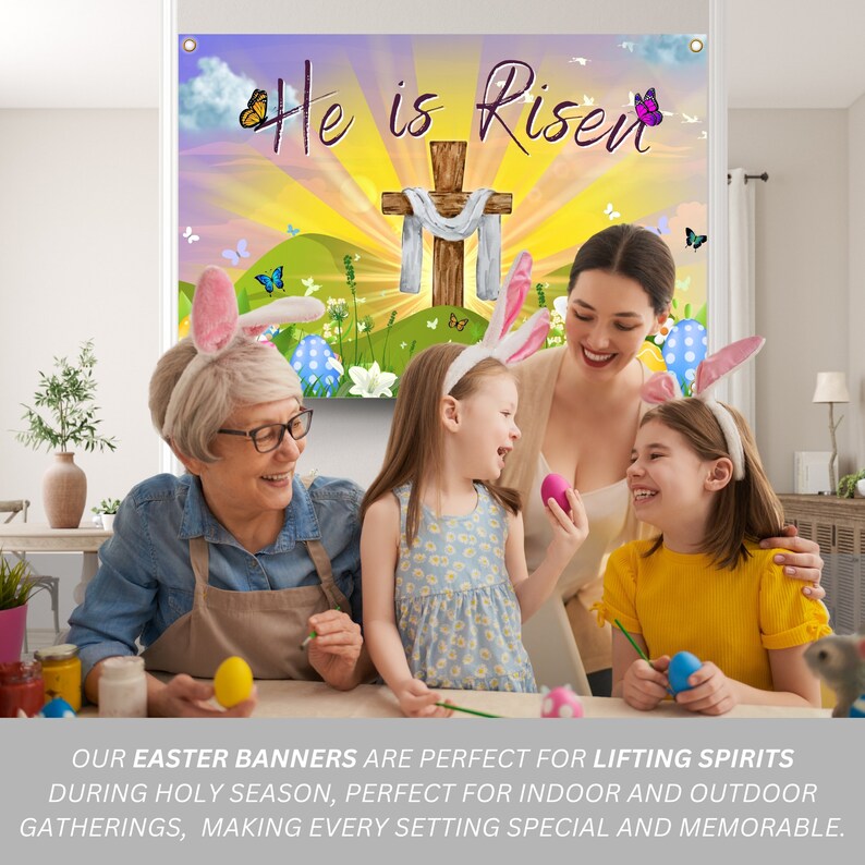 Easter Banner, He is Risen, Outdoor & Indoor Vinyl Banner, Church ...