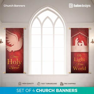 Set of 4 Church Banners, Church Banner Set, Sanctuary Banners, Mission ...