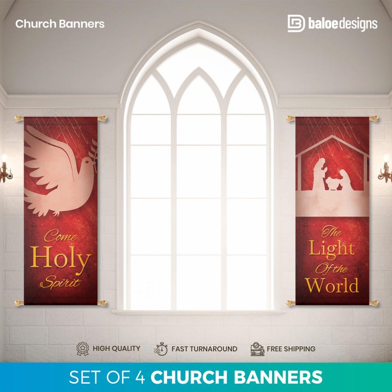 Set of 4 Church Banners, Church Banner Set, Sanctuary Banners, Mission ...
