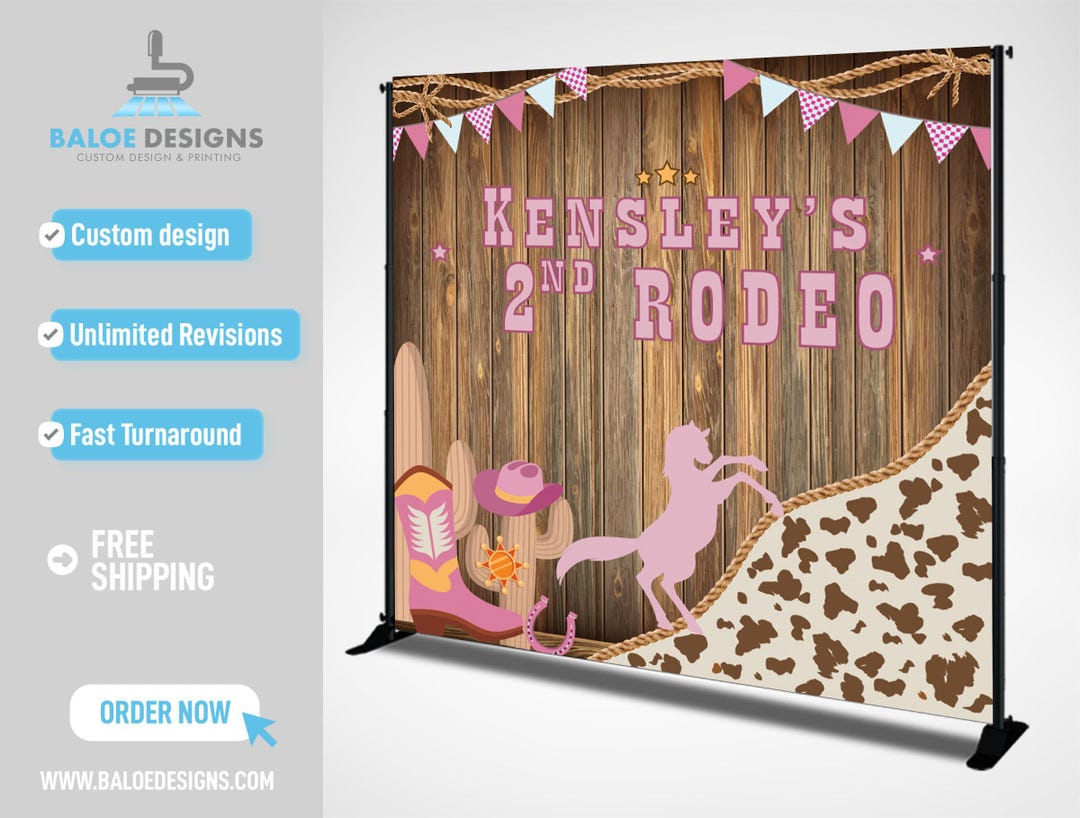 Rodeo Western Pink Birthday Backdrop, Kids Western Theme Cow ...