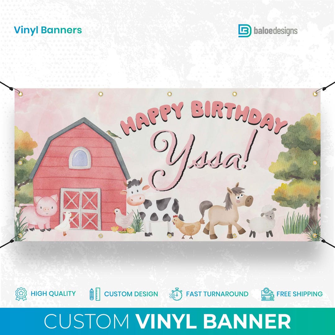 Custom Farm Birthday Banner, Barnyard Party Decor, Farm Birthday Sign ...