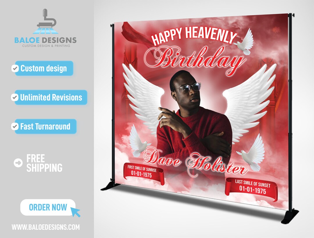 Heavenly Birthday Backdrop, in Loving Memory Birthday Backdrop, Custom ...
