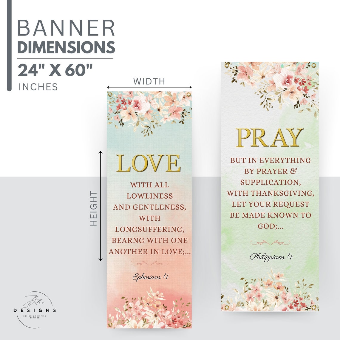 Set of 4 Church Banners, Serve, Grow, Love Pray, Church Banner Set ...
