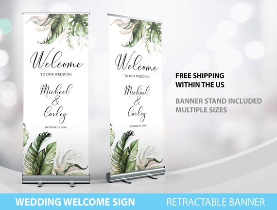 Retractable Banner Wedding Welcome Sign Tropical Welcome | Etsy