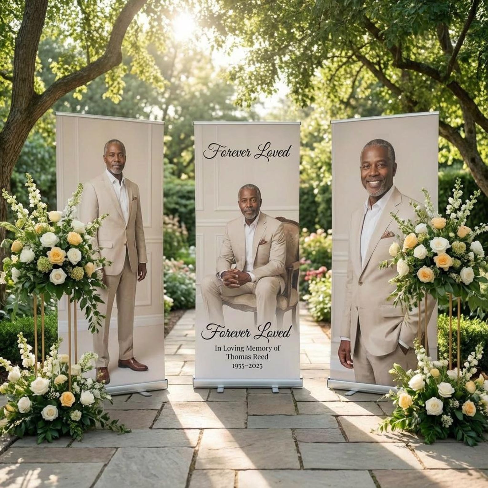 3 Retractable Memorial Banners Set, Funeral Photo Display, Celebration ...