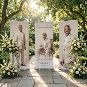 3 Retractable Memorial Banners Set, Funeral Photo Display, Celebration ...