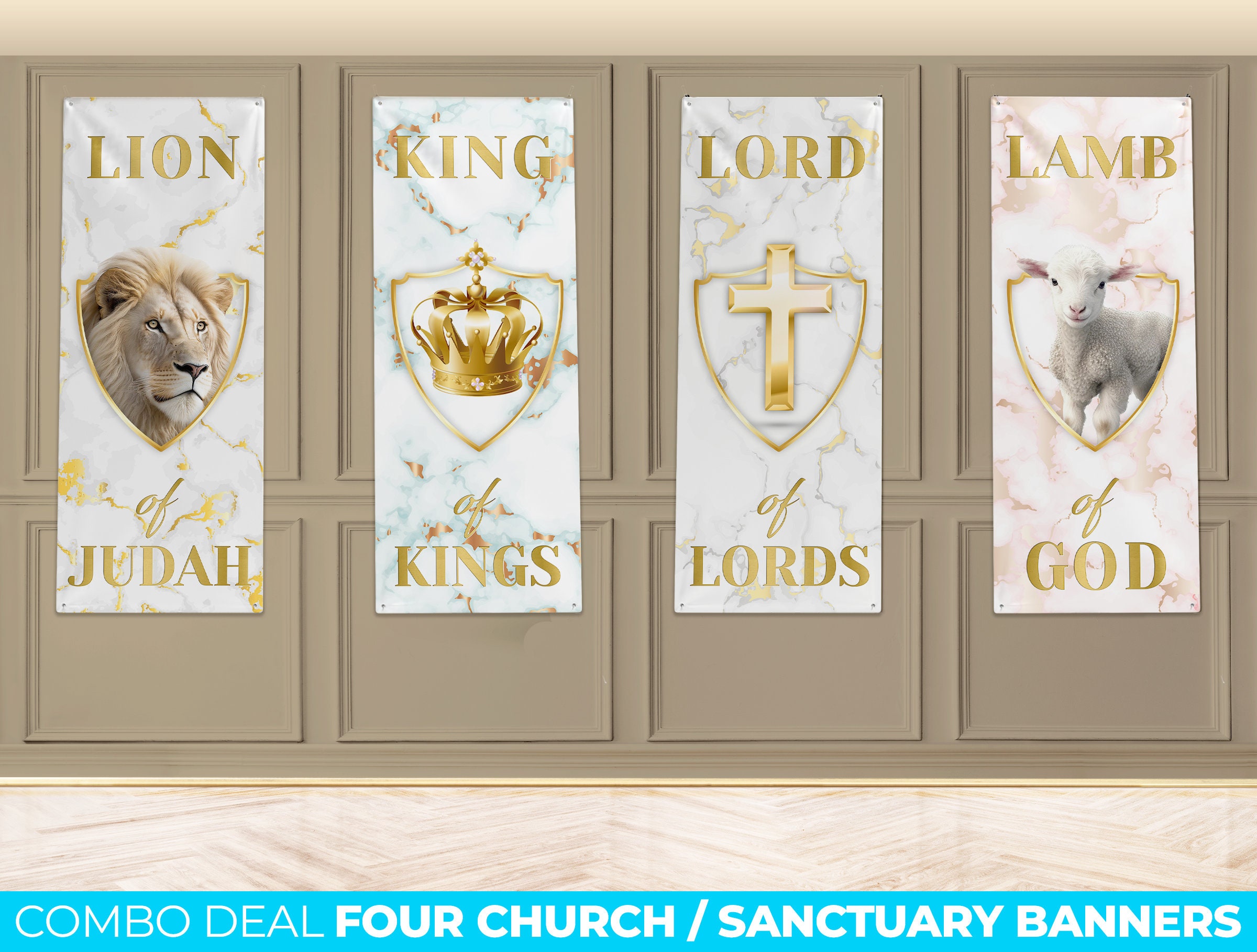 Set of 4 Church Banners, Sanctuary Banners, Mission Worship, Church ...