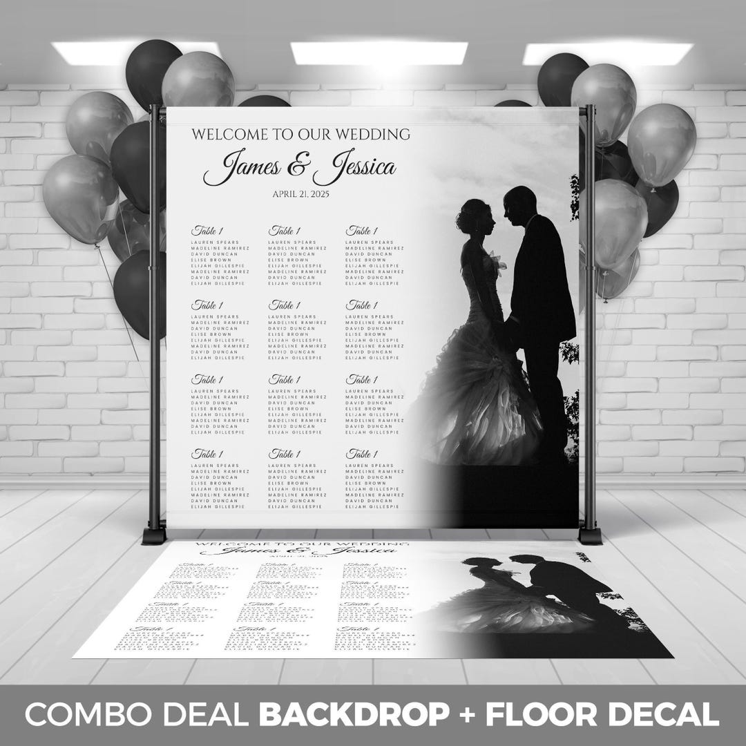 Backdrop + Floor Decal, Wedding Seating Chart, Custom Wedding Banner ...