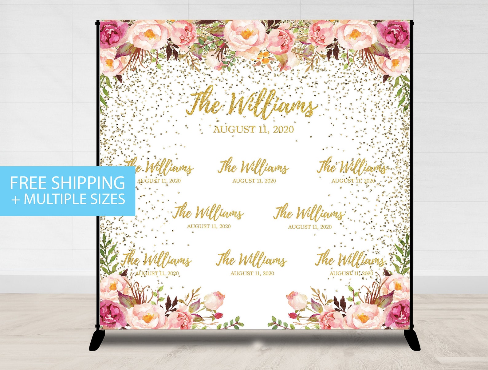 Step and Repeat Wedding Photo Backdrop Gold Glitter Floral | Etsy