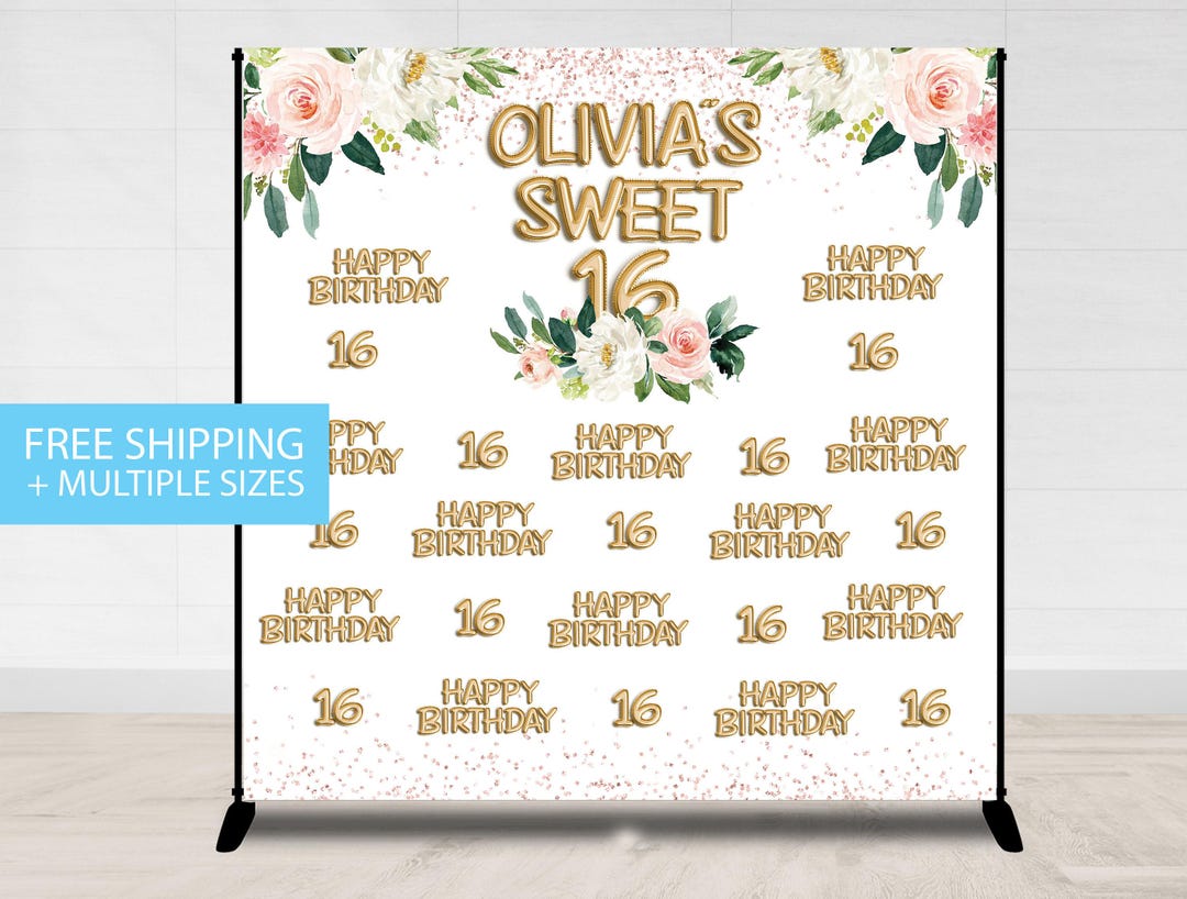 Sweet 16, Step and Repeat, Floral Photo Booth Backdrop, Sweet 16 Banner ...