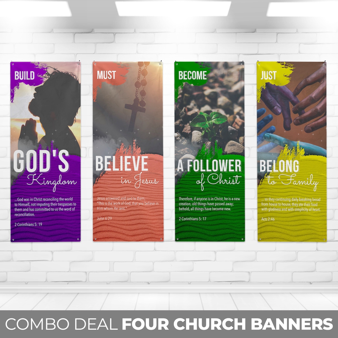 Set of 4 Church Banners, Church Banner Set, Follower of Christ ...